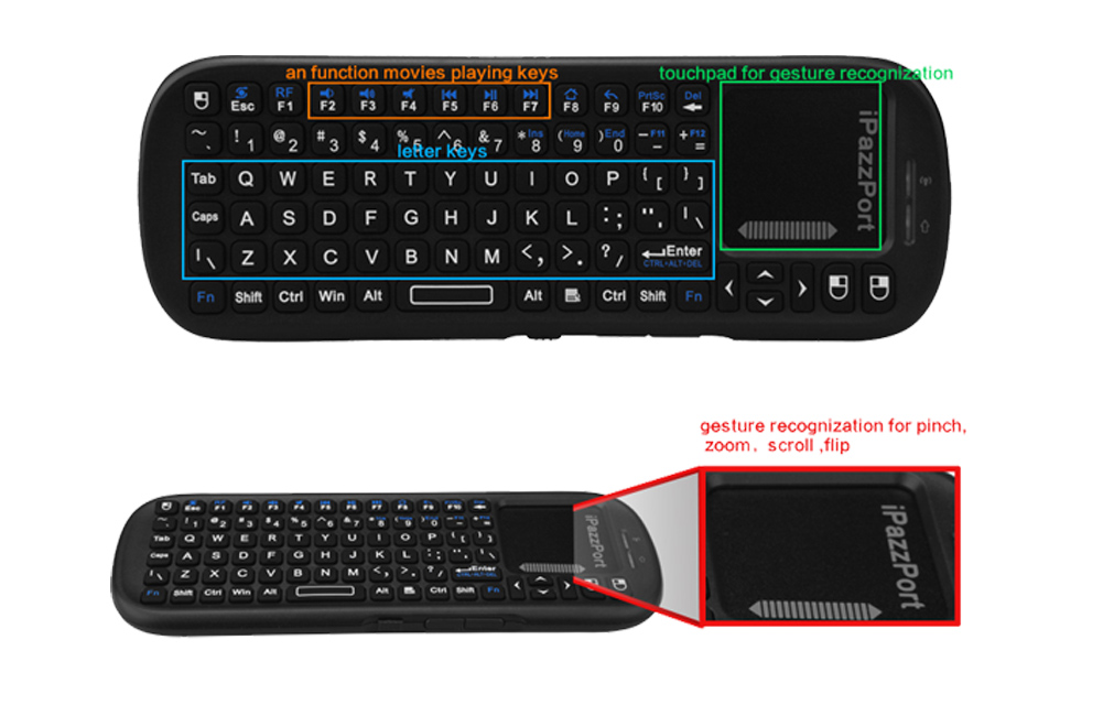 iPazzPort handled mini USB multifunction keyboard with touchpad and ...