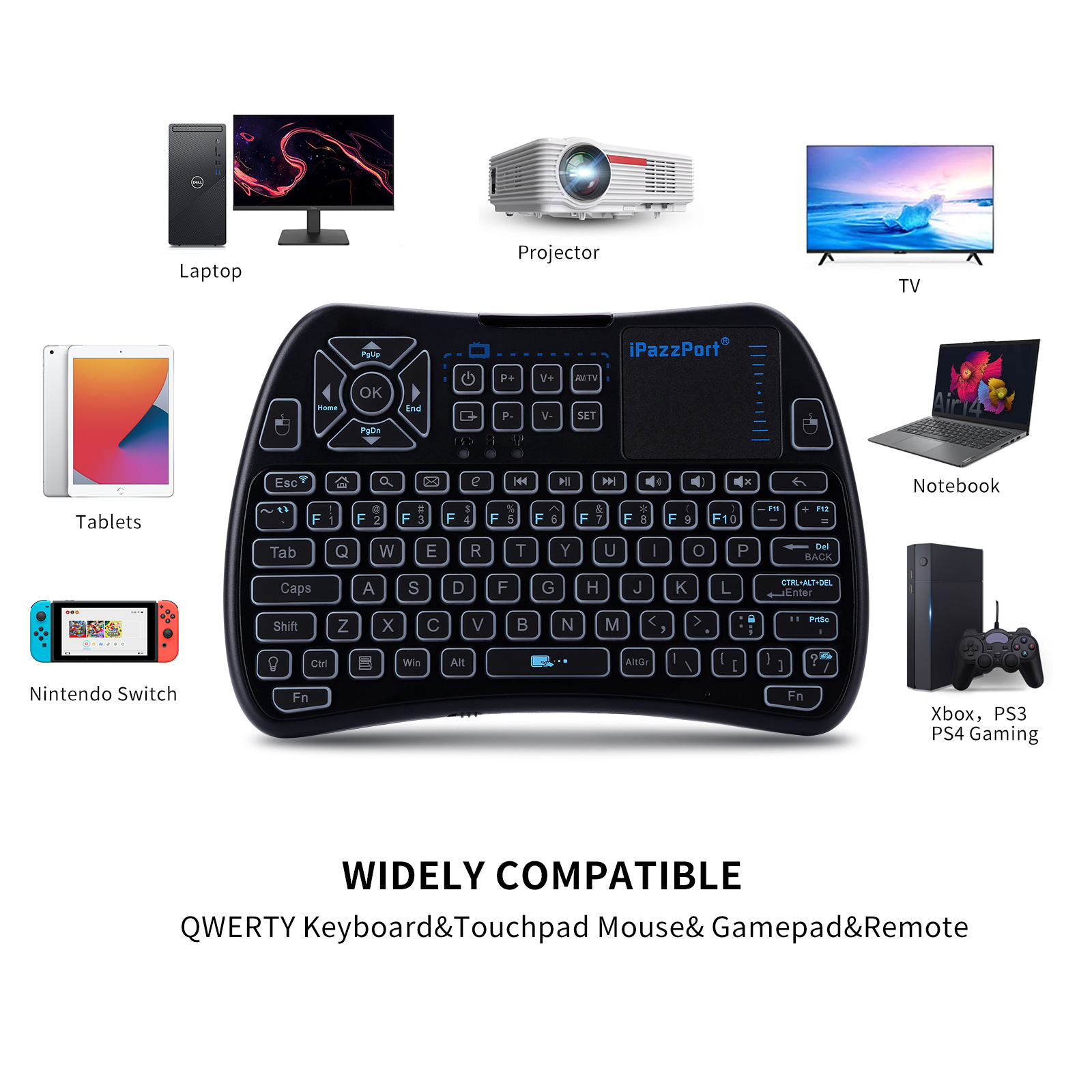iPazzPort Backlit Mini Keyboard Bluetooth touchpad, Mini 2.4Ghz ...