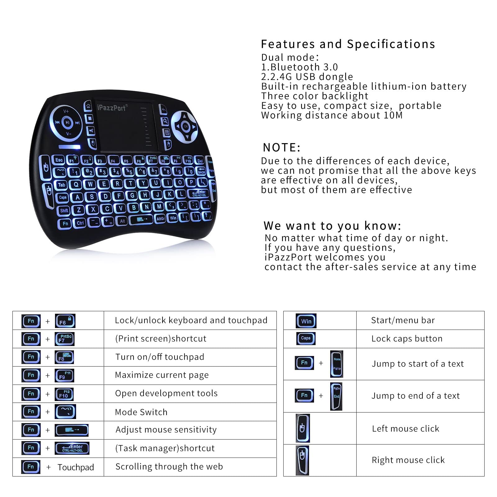 iPazzPort (Newest Upgrade) Mini Bluetooth Keyboard with Touchpad ...