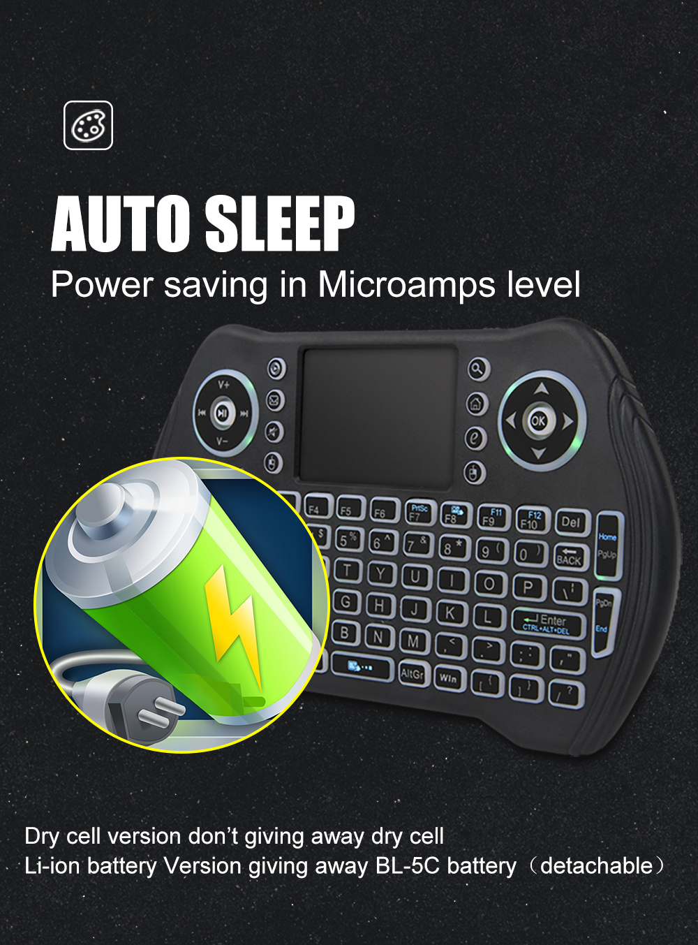 Backlit 2.4GHz Mini Wireless Keyboard Handheld Remote Control with ...