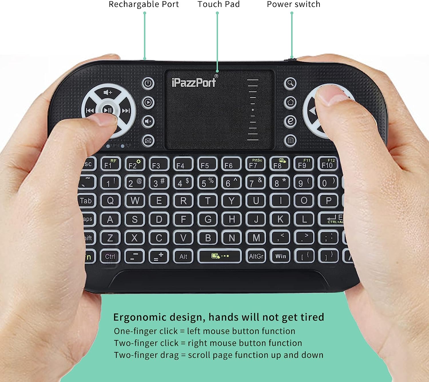 (Upgrade) iPazzPort Mini Bluetooth Keyboard with Touchpad Mouse Portable 2.4G Wireless Keyboard ...