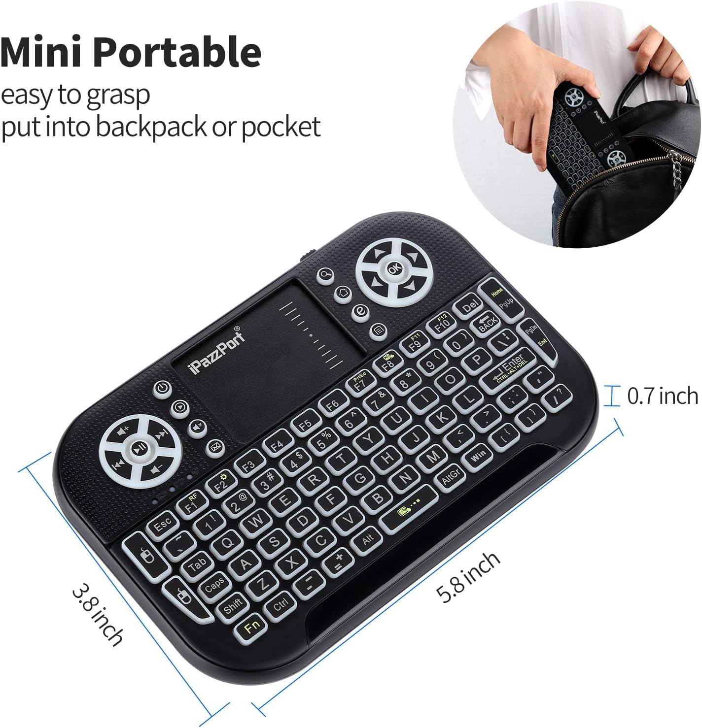 (Upgrade) iPazzPort Mini Bluetooth Keyboard with Touchpad Mouse ...