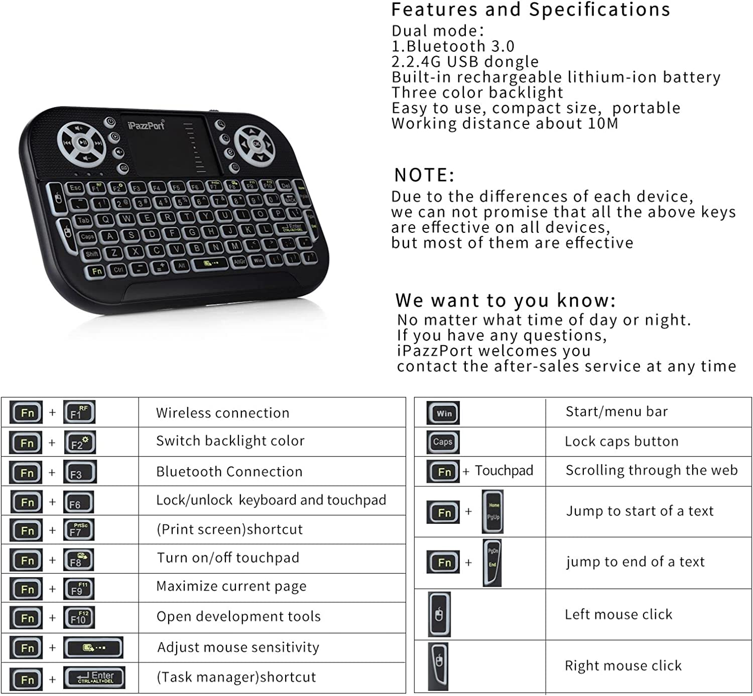 (Upgrade) iPazzPort Mini Bluetooth Keyboard with Touchpad Mouse Portable 2.4G Wireless Keyboard ...