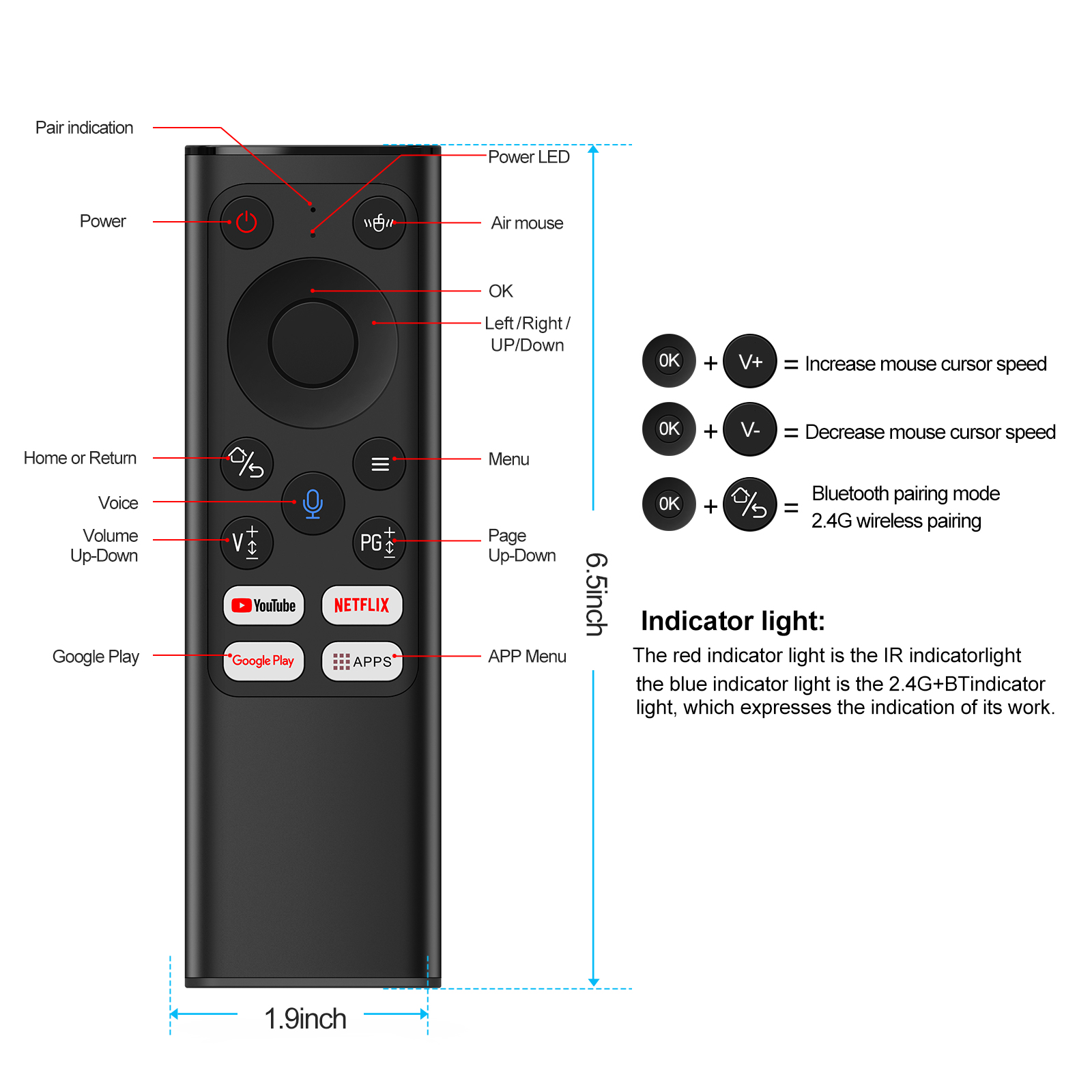 iPazzPort Universal TV Remote Mini Keyboard Wireless Combo with Voice ...